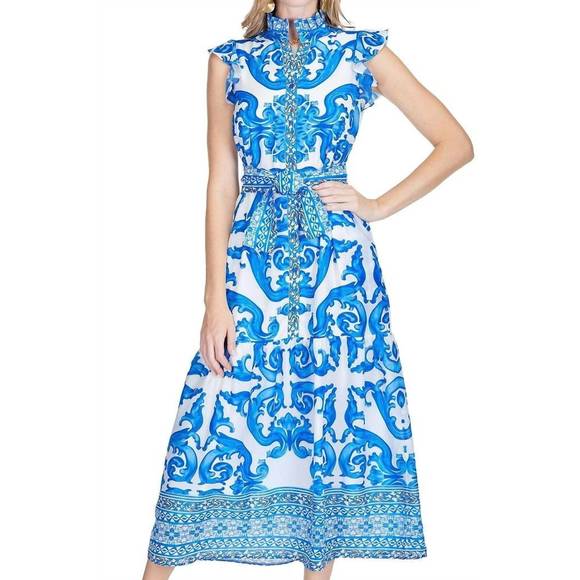 Jade | Dresses | New Jade Button Front Maxi Dress In Blue Wave Border ...